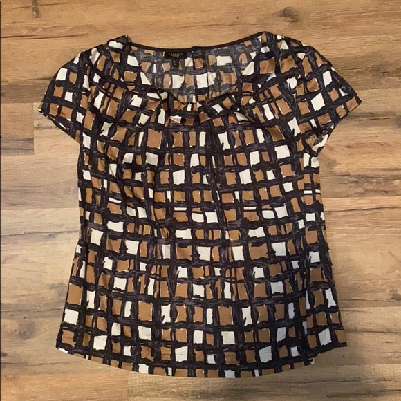 Talbots | Tops | Talbots Black Brown Ruffle Neckline Blouse Size Sp ...